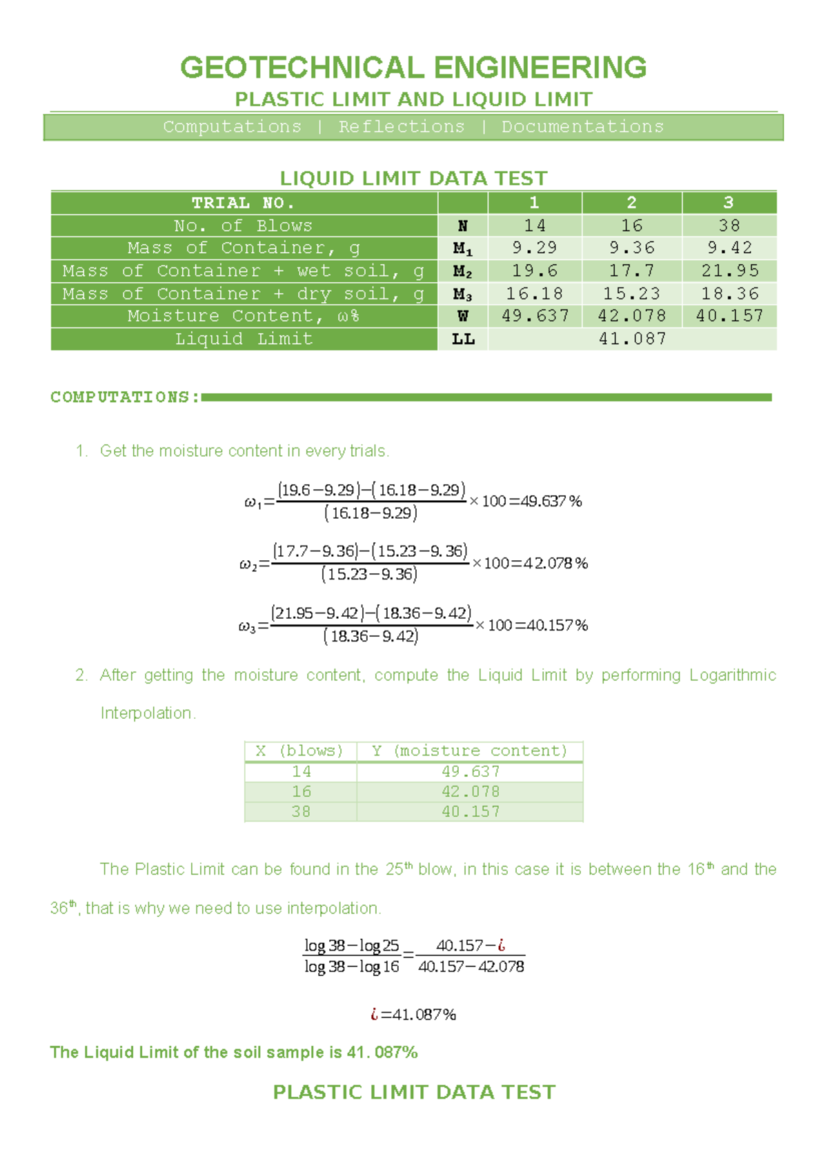 Lab No. 3: Determining Plastic and Liquid Limits in Soil - Studocu
