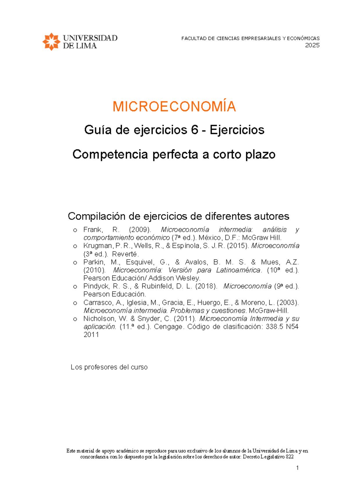 Guía de Ejercicios 6: Competencia Perfecta a Corto Plazo ...