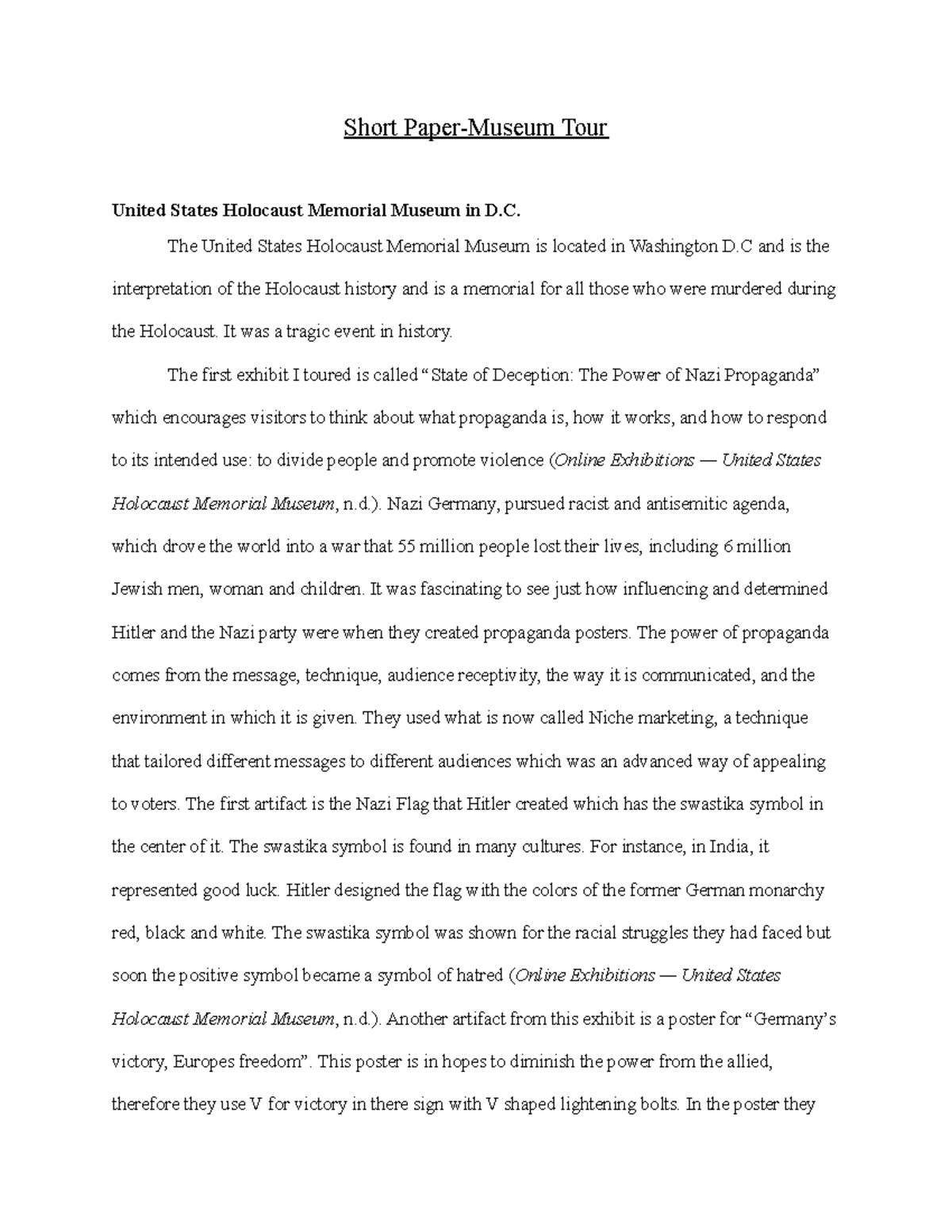 Museum tour paper - Short Paper-Museum Tour United States Holocaust ...