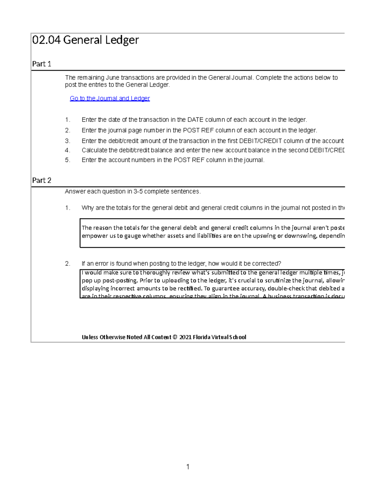 02 04 General Ledger Posting and Journal Entry Guide - Studocu