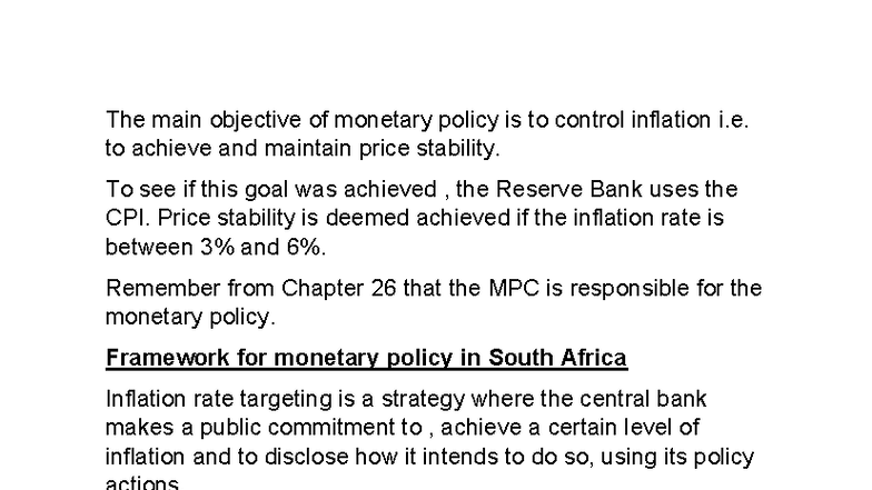 Chapter 32: Understanding Monetary Policy and Inflation Control - Studocu