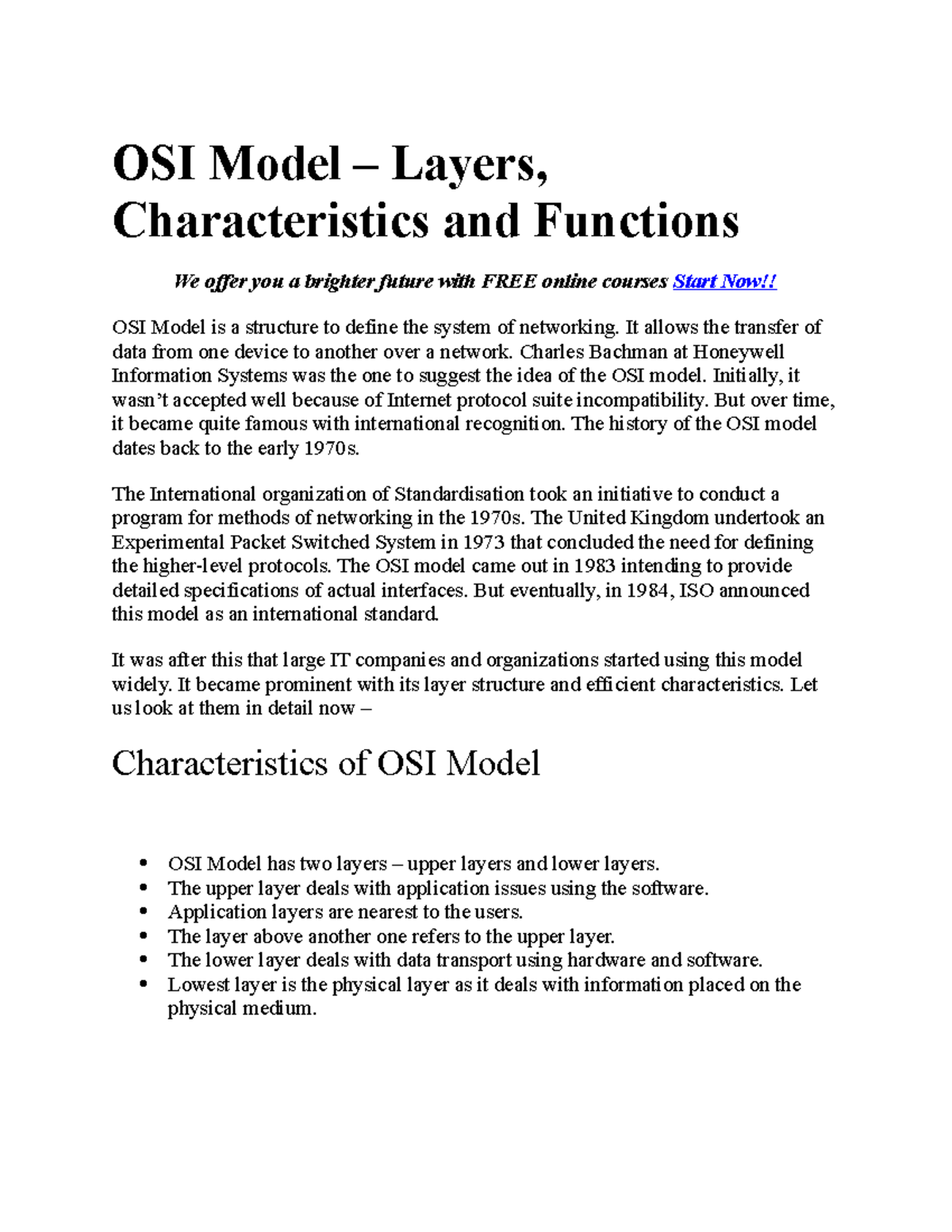 OSI Model - Lecture Notes on Layers and Their Functions - Studocu