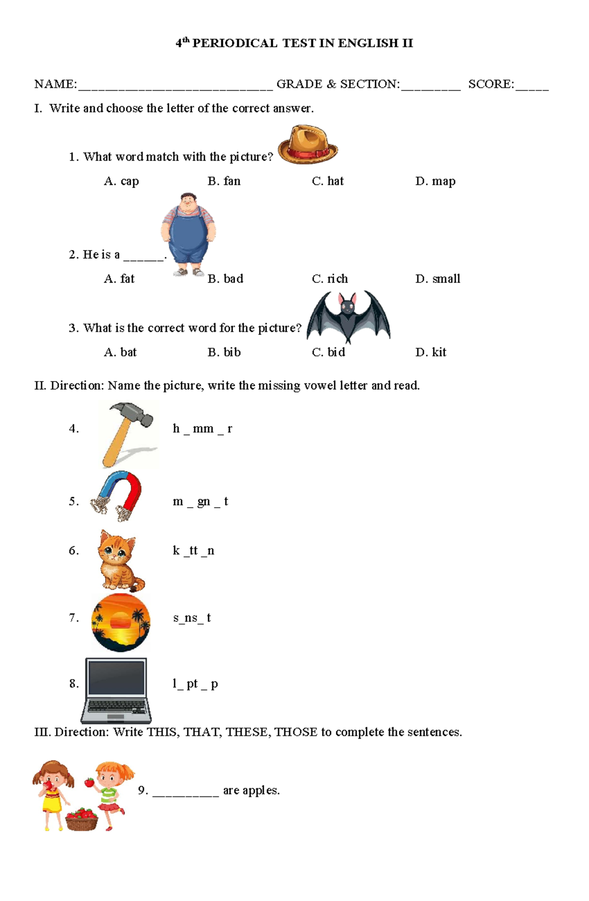 4th Periodical Test in English II - Grade 1 - Studocu