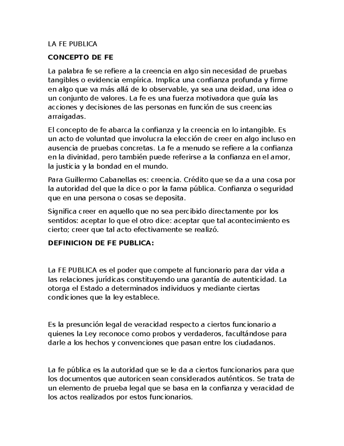 LA FE PÚBLICA: CONCEPTOS Y CLASES EN EL DERECHO NOTARIAL - Studocu