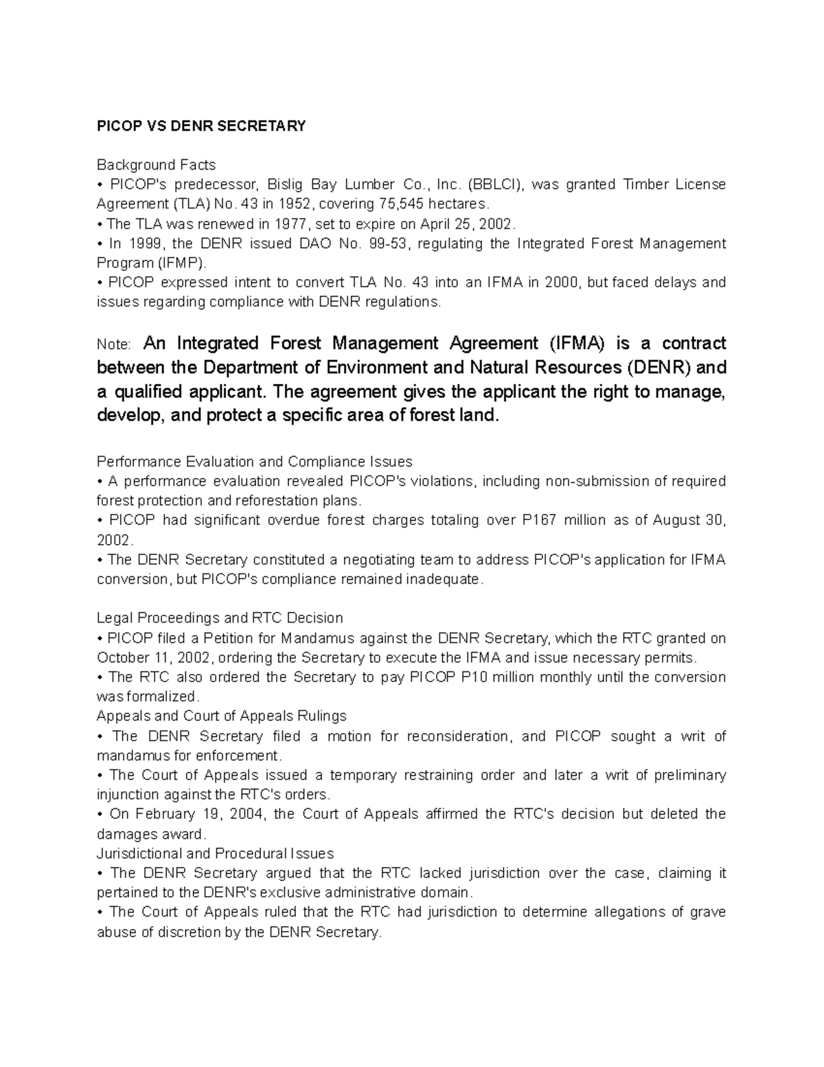 ENVI LAW Reviewer - Summary Constitutional Law I - PICOP VS DENR ...