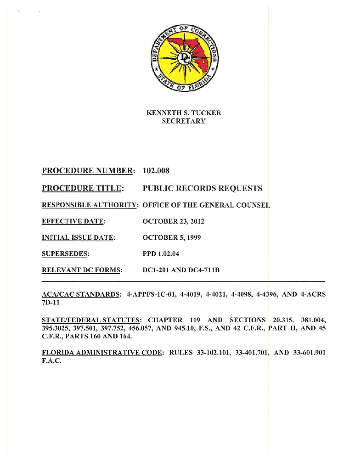 Procedure 102.008: Public Records Requests - Florida Department of ...