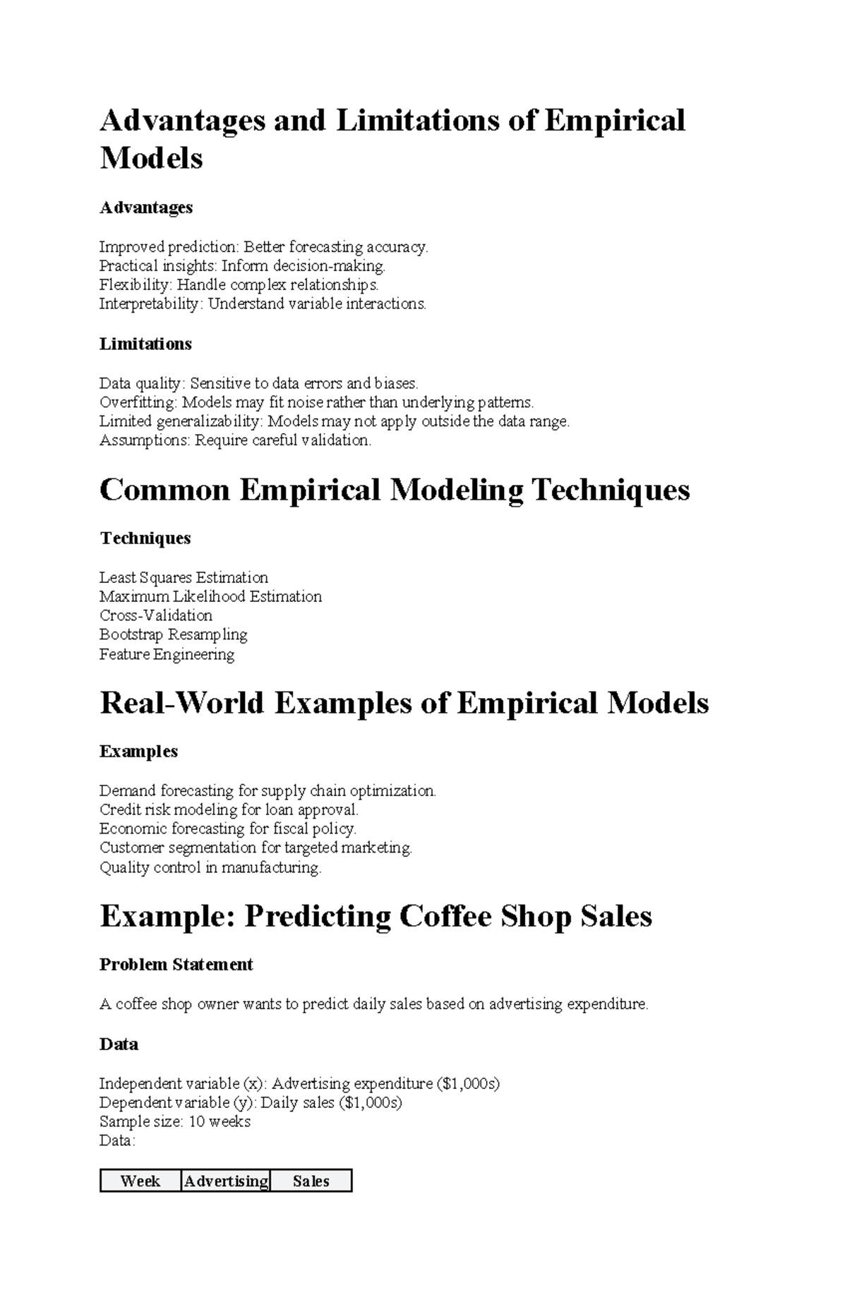 Empirical Models: Advantages, Limitations & Techniques Overview - Studocu