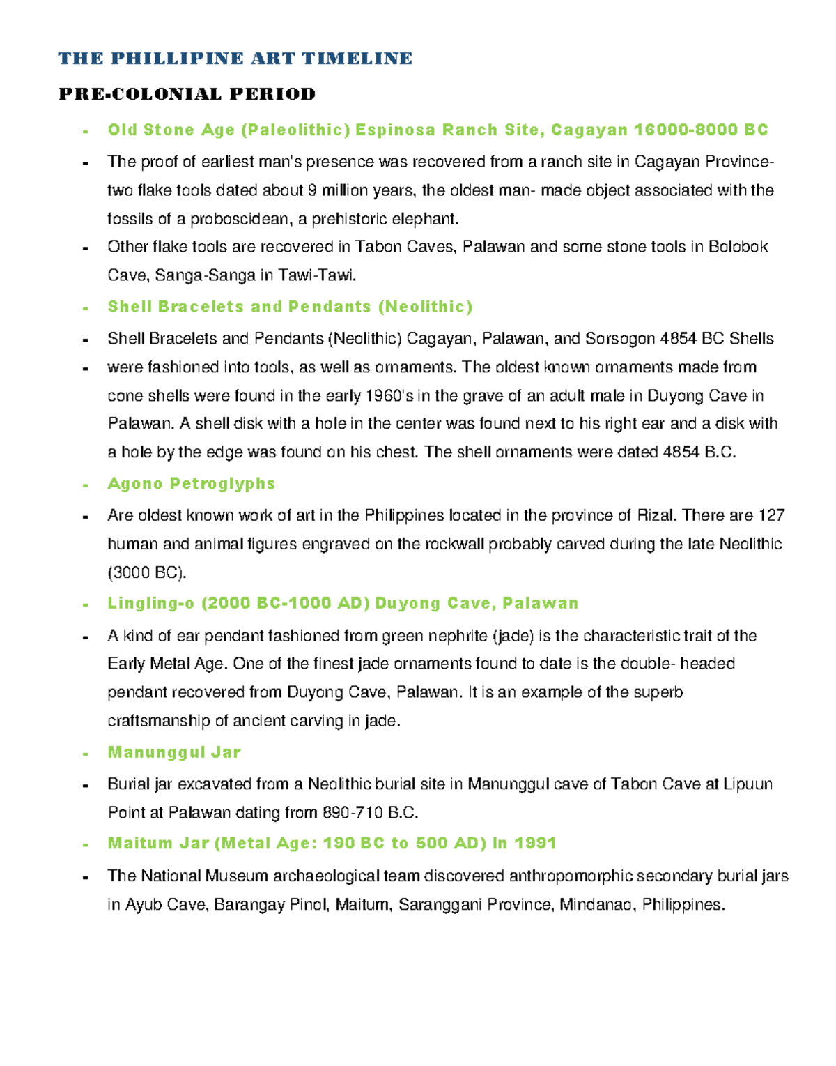 Philippine Art Timeline: From Pre-Colonial to Modern Influences - Studocu