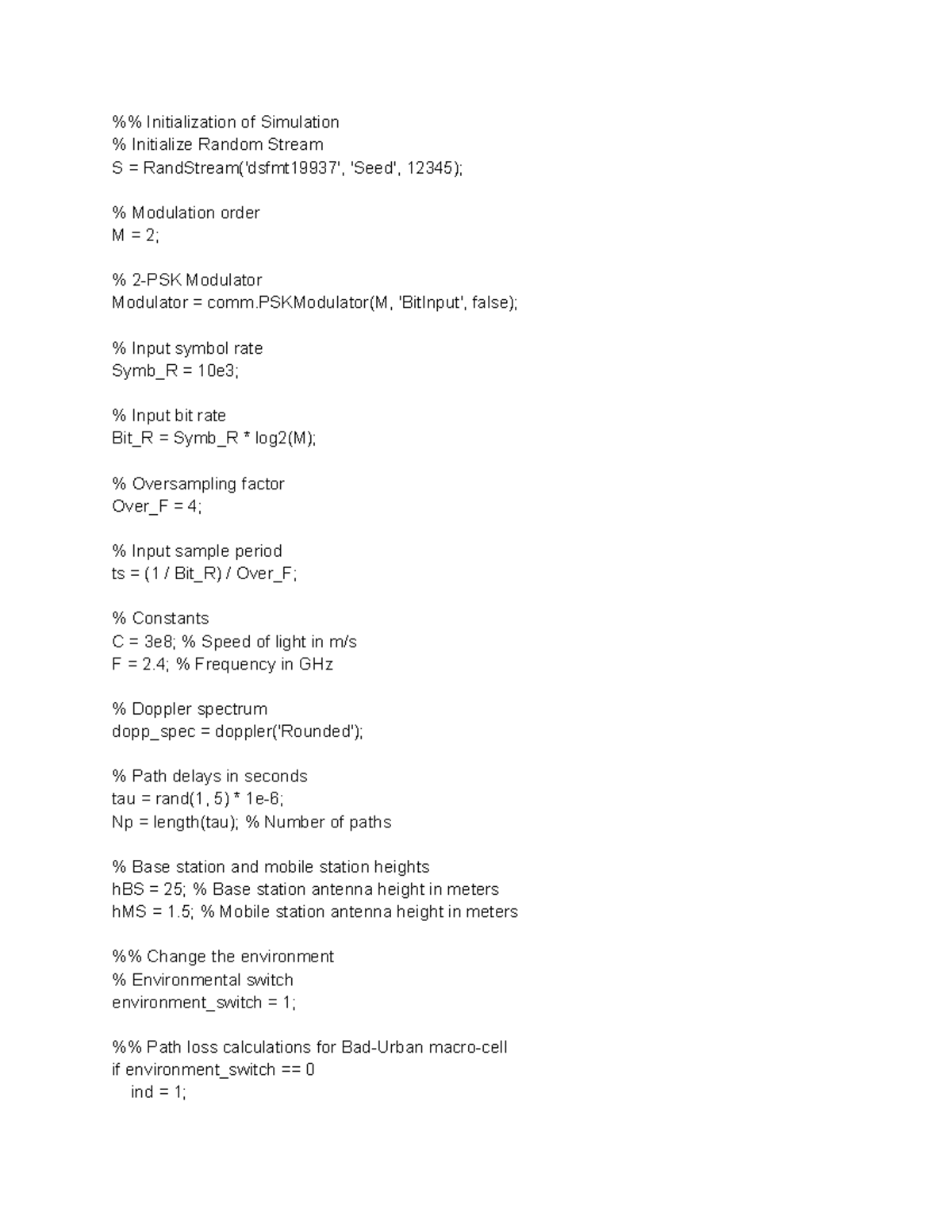 MIMO22: MATLAB Code for MIMO Simulation and Path Loss Analysis - Studocu