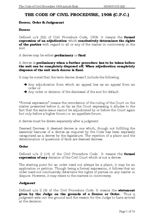 Complete notes CPC - Civil Procedure Code- Test Preparation Basic ...