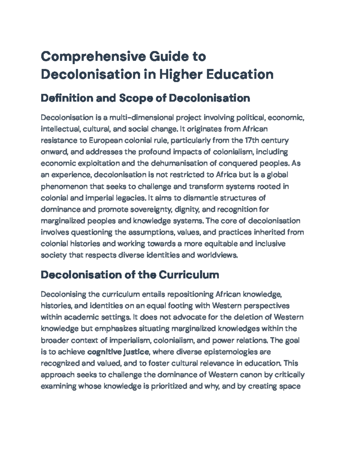 Comprehensive Overview of Decolonisation in Higher Education (WVLS317 ...
