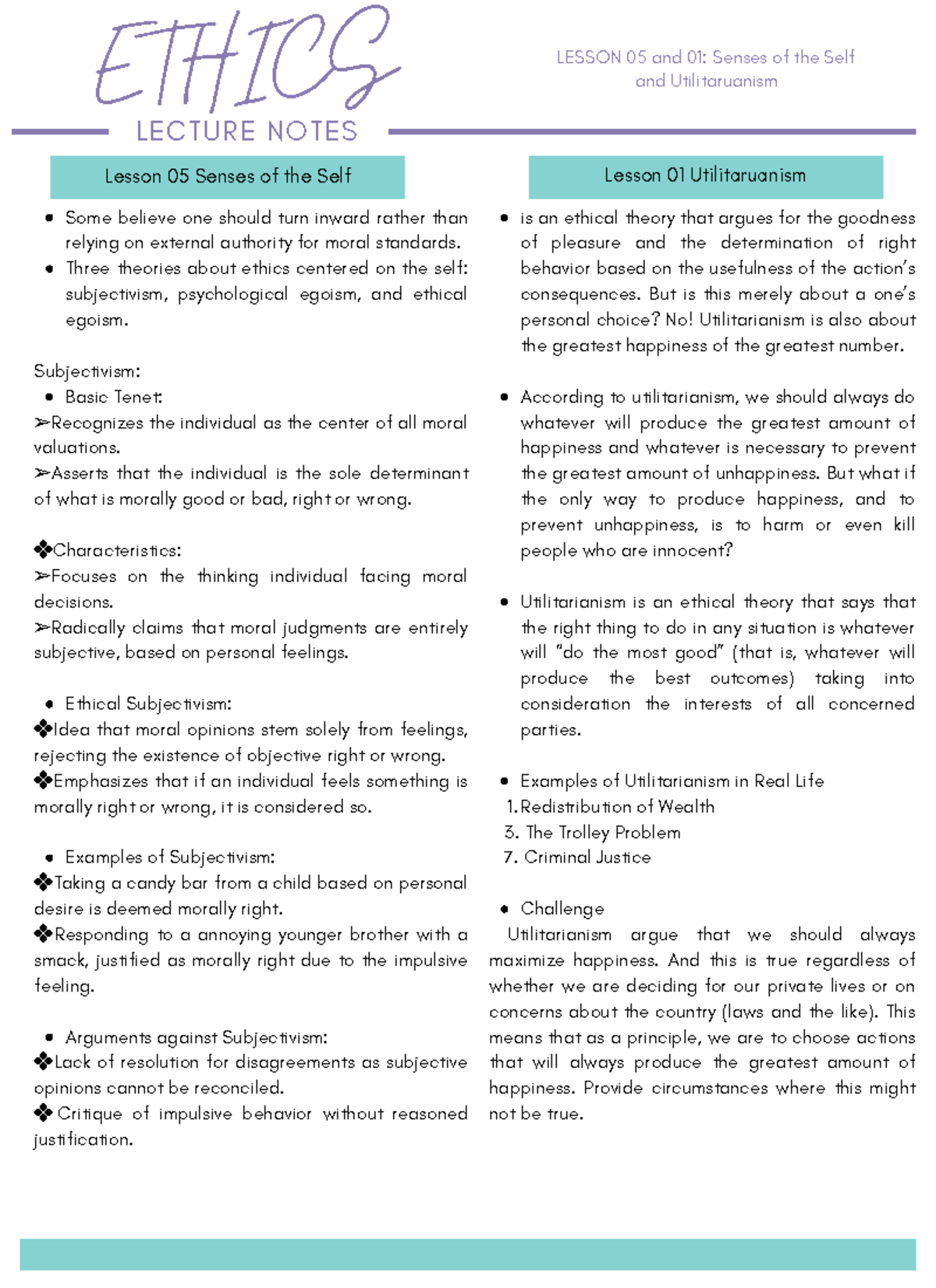 Ethics Lecture Notes Midterm - ETHICS LECTURE NOTES LESSON 05 and 01 ...