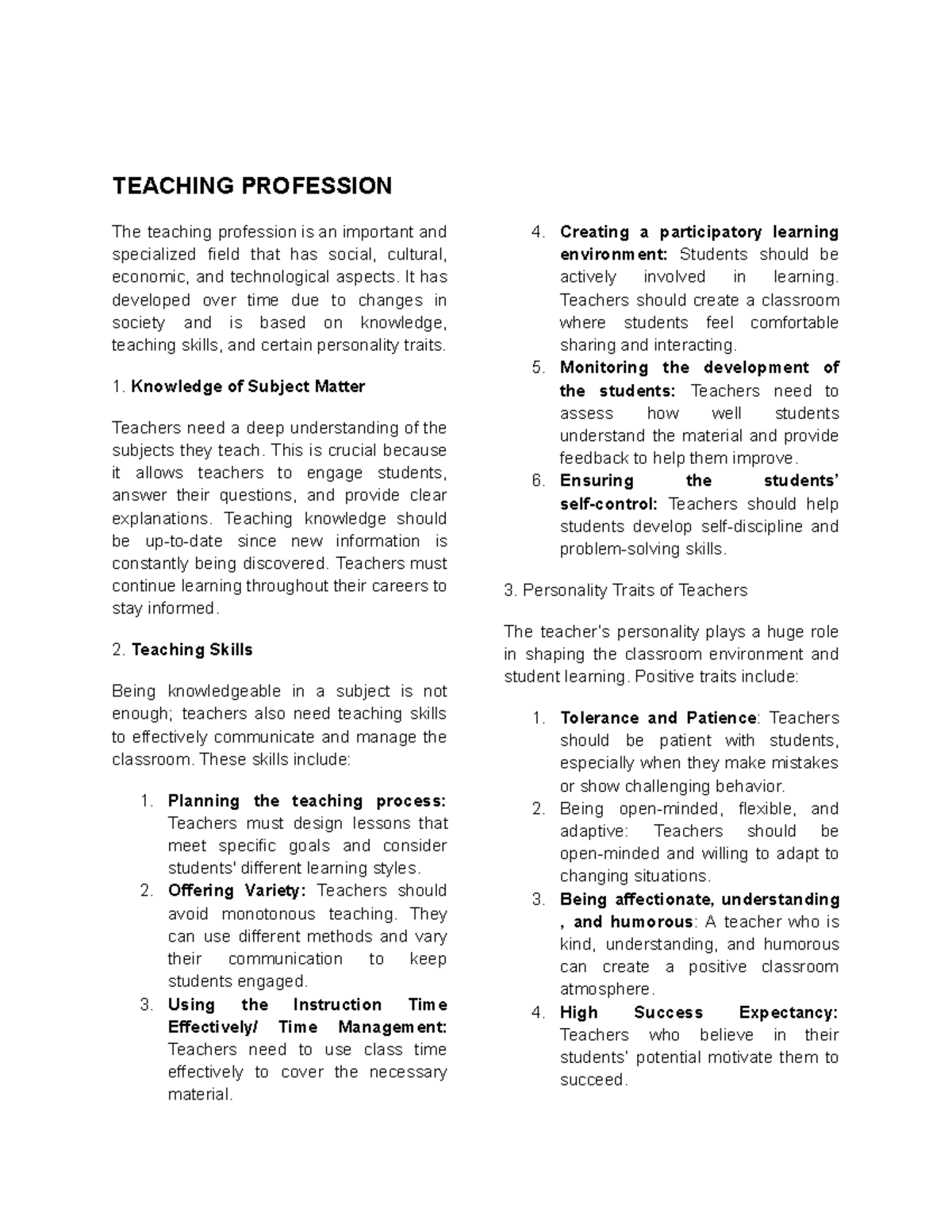 Teach - LECTURE NOTES on the Teaching Profession - Studocu