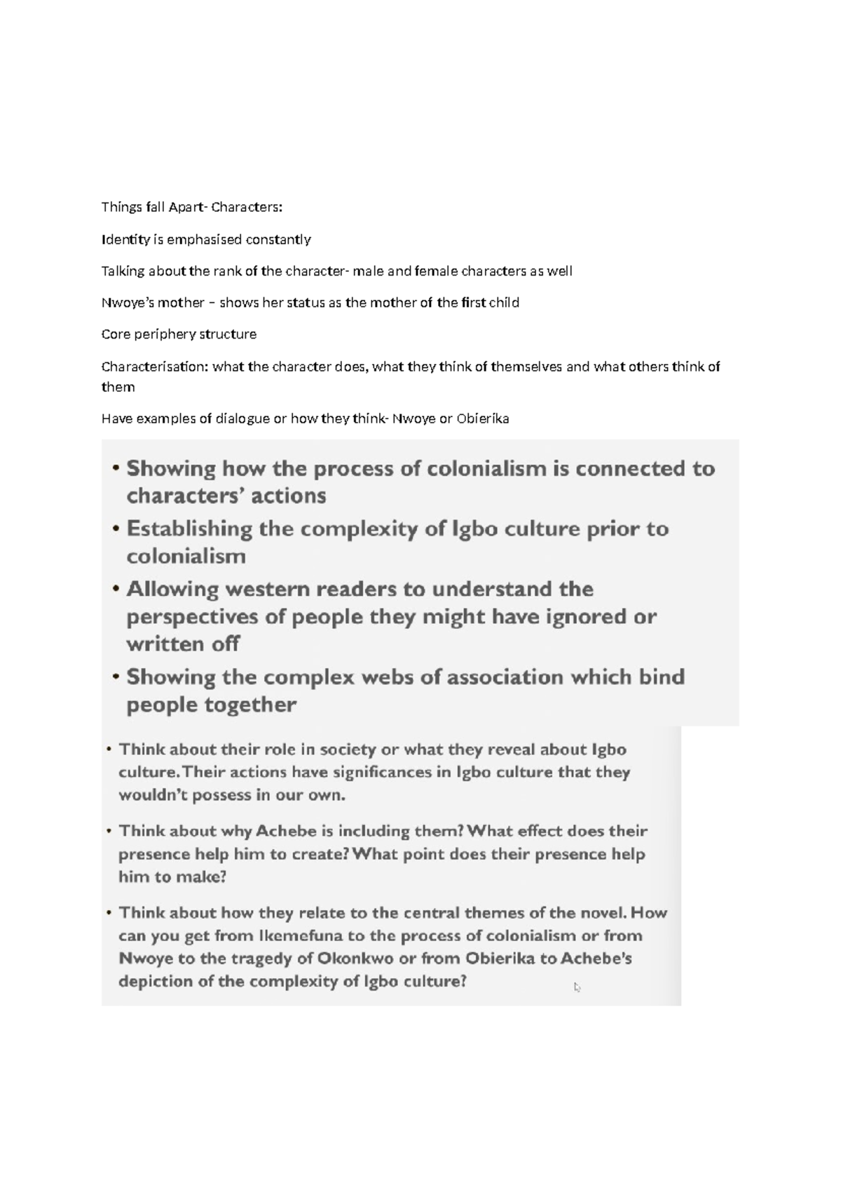 Things fall Apart notes GCSE - Things fall Apart- Characters: Identity ...