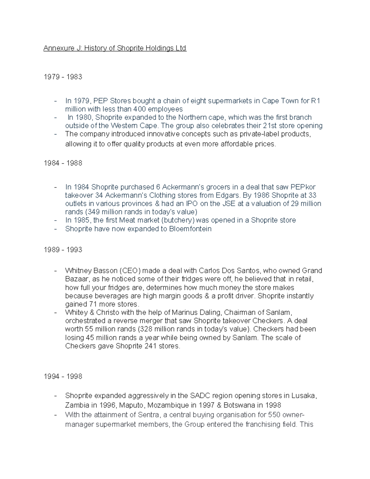 History of Shoprite Holdings Ltd: 1979-2025 Overview and Milestones ...