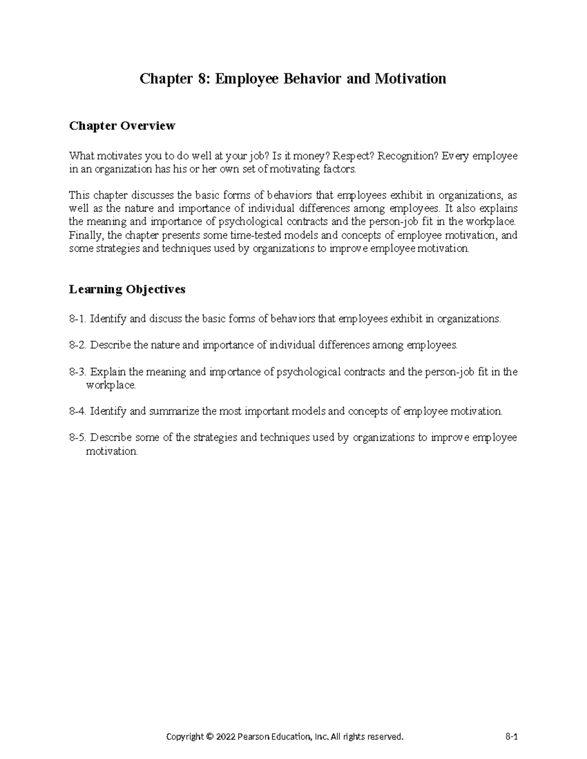 Chapter 8 - Employee Behavior & Motivation Strategies in Organizations ...