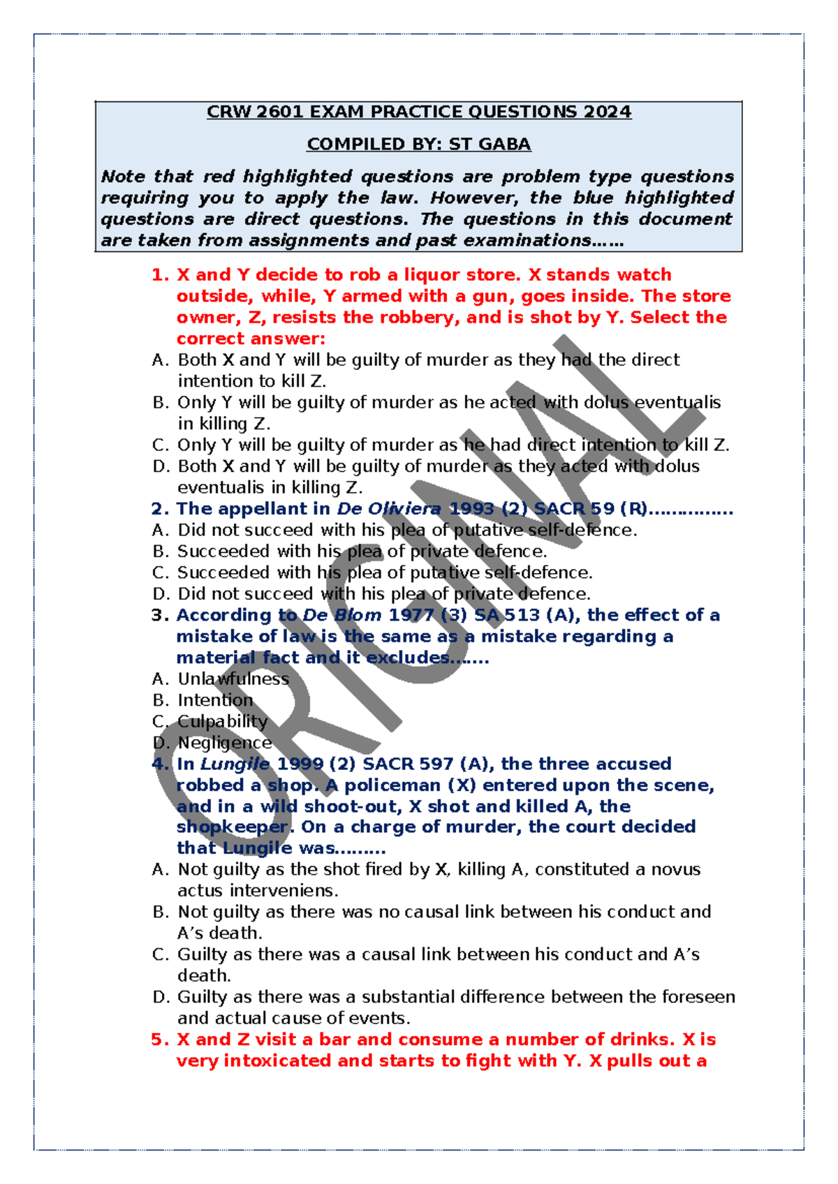 CRW 2601 EXAM Practice Questions Compilation 2024 - Studocu