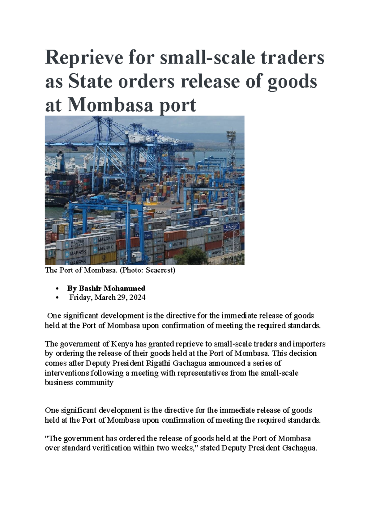 Reprieve for small Scale Traders - Reprieve for small-scale traders as ...