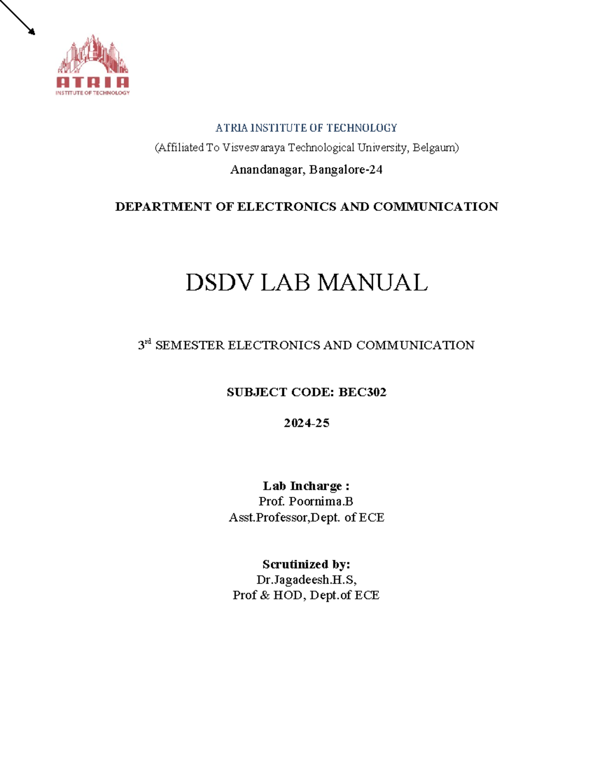 DSDV Lab Manual for 3rd Sem ECE (BEC) - Practical Guide and Procedures ...