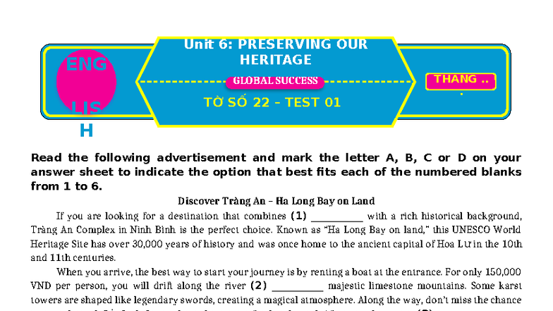 ENG LIS H Unit 6: Preserving Our Heritage - Global Success Test 01 ...