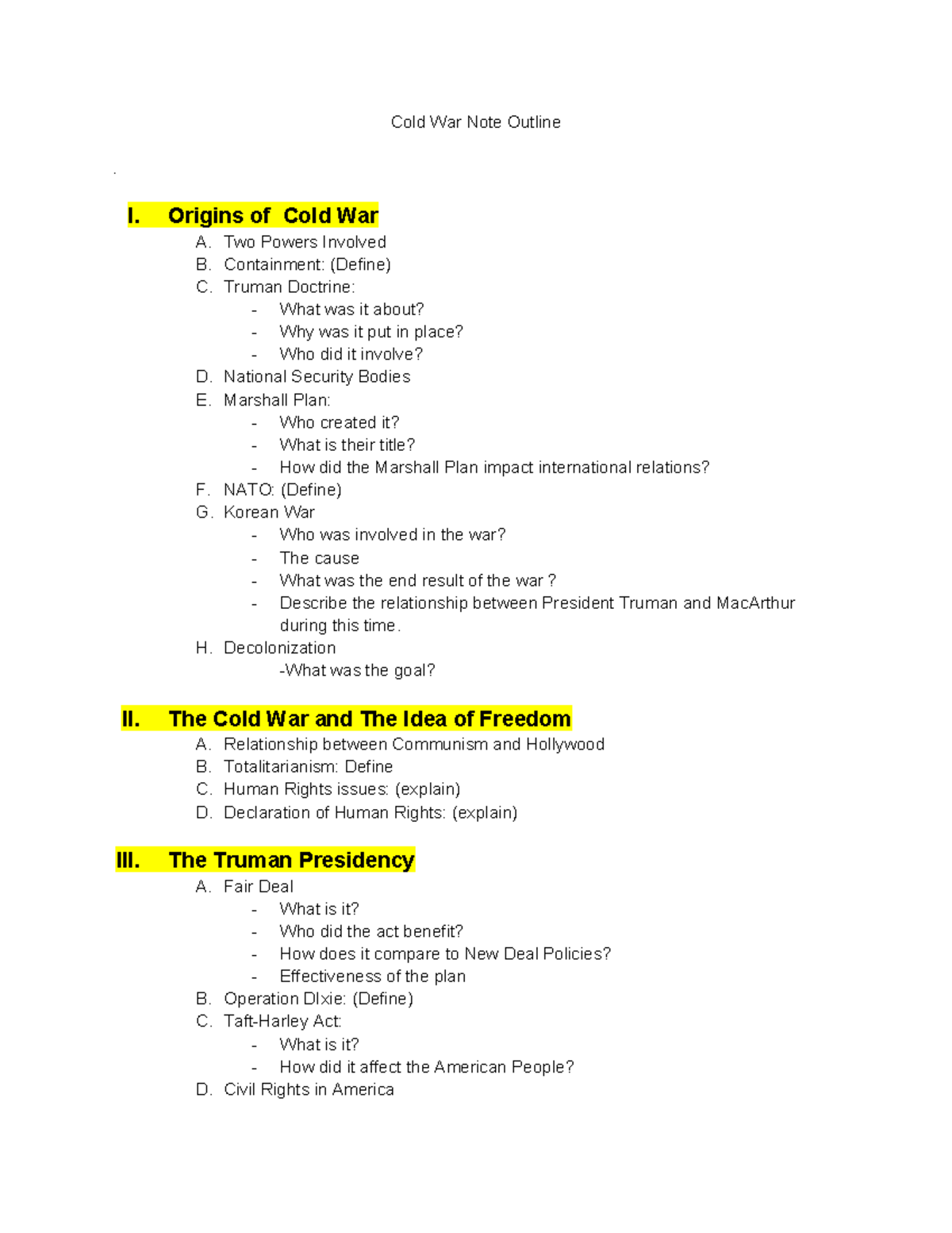 Cold War Note Outline - cold war notes from the book - Cold War Note ...