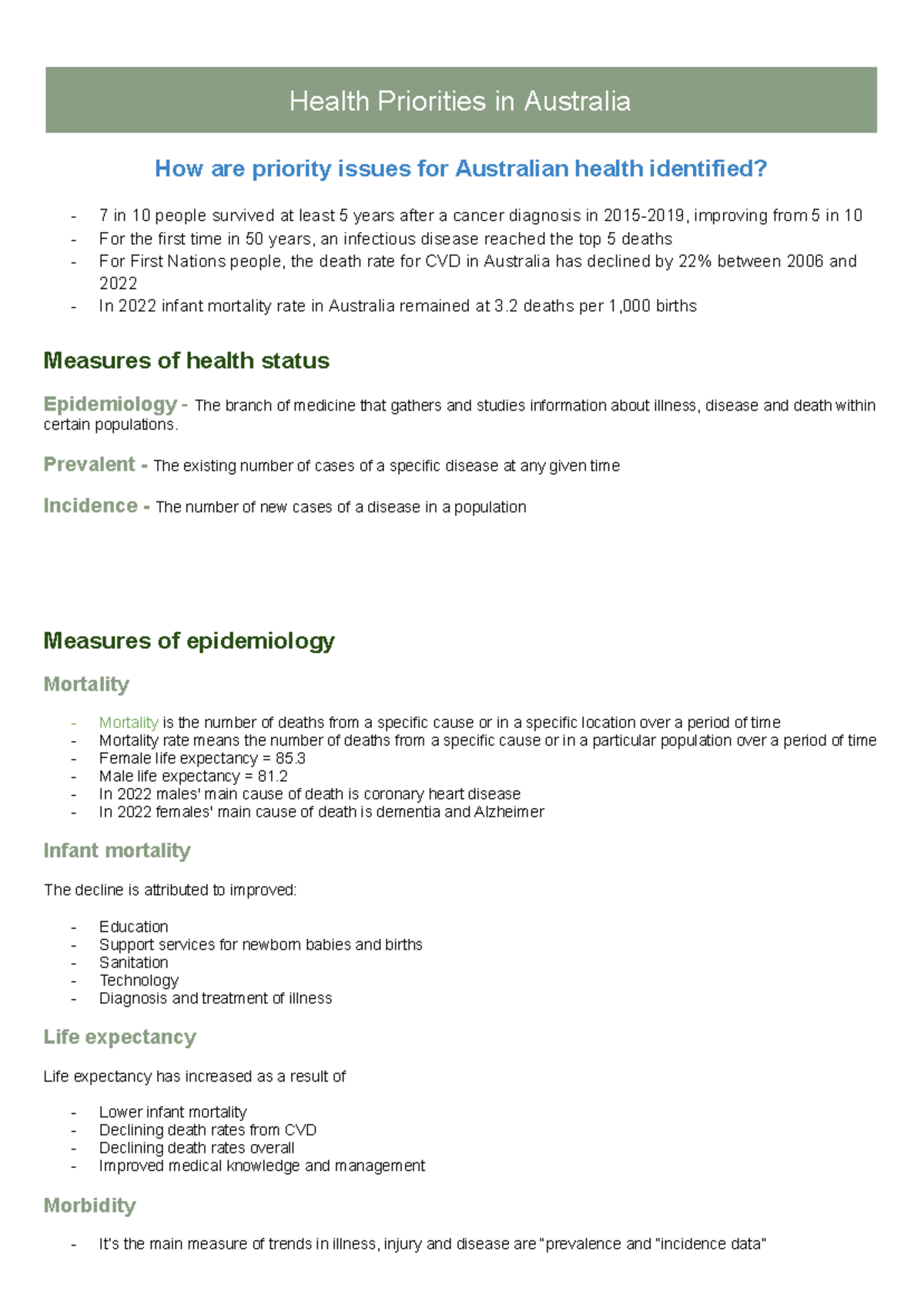 Health Priorities in Australia: Identifying Key Issues (PDHPE Term 1 ...