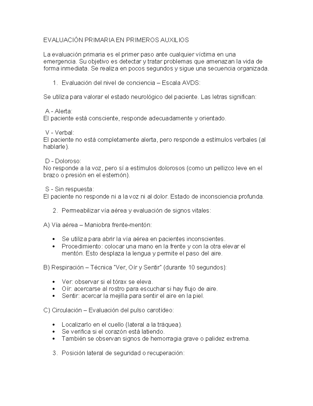 Evaluación Primaria EN Primeros Auxilios - EVALUACIÓN PRIMARIA EN PRIMEROS AUXILIOS La ...