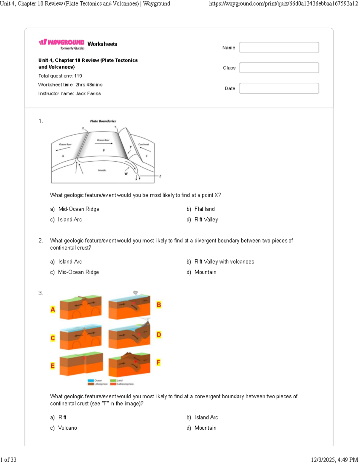Unit 5, Chapter 10 Review (Plate Tectonics & Volcanoes) Worksheets ...