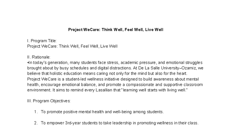 Project WeCare: Wellness Initiative for Student Support and Growth ...