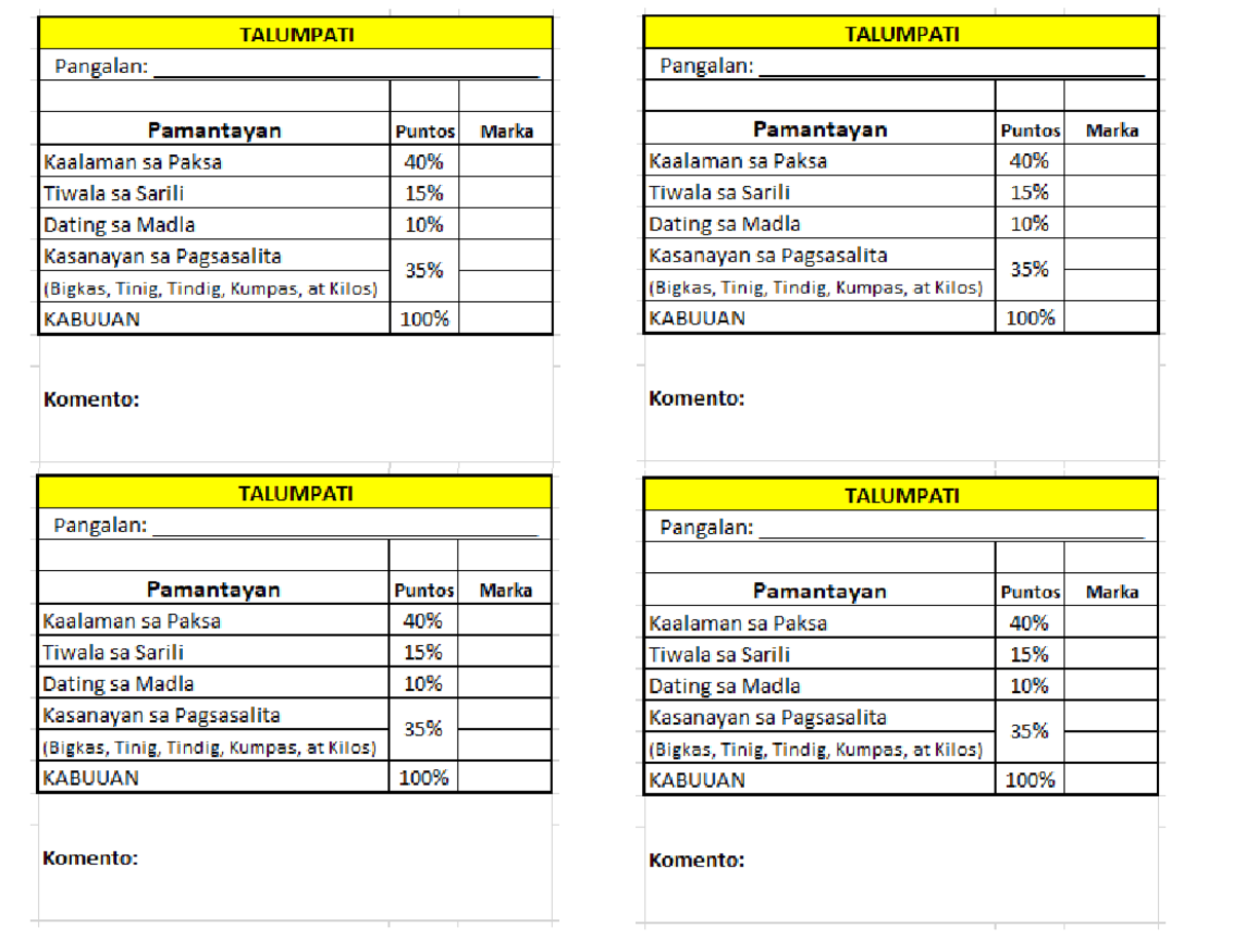 Talumpati: Gabay sa Pagsusuri at Pagsasanay (Pamantayan) - Studocu