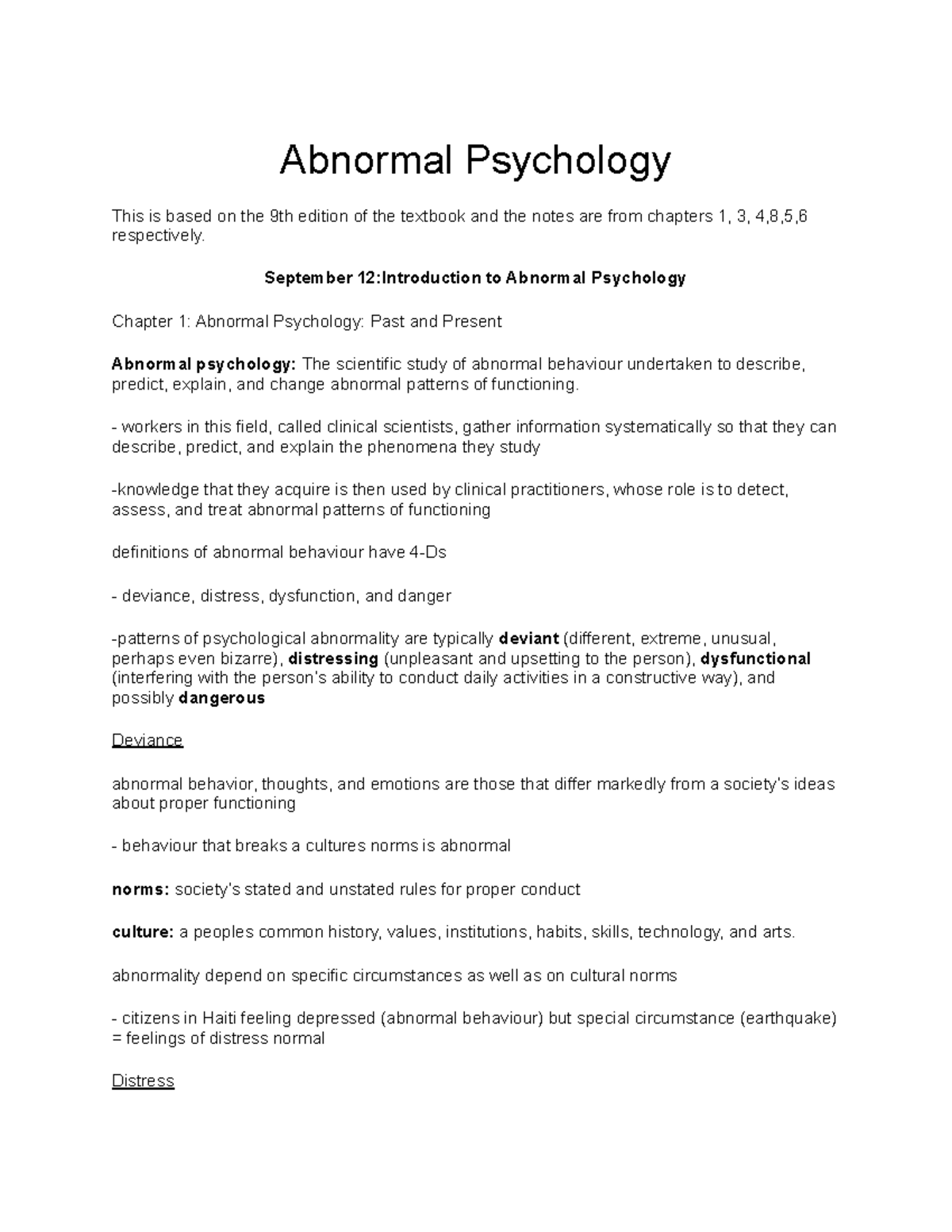 Abnormal Psychology Notes - Abnormal Psychology This is based on the ...