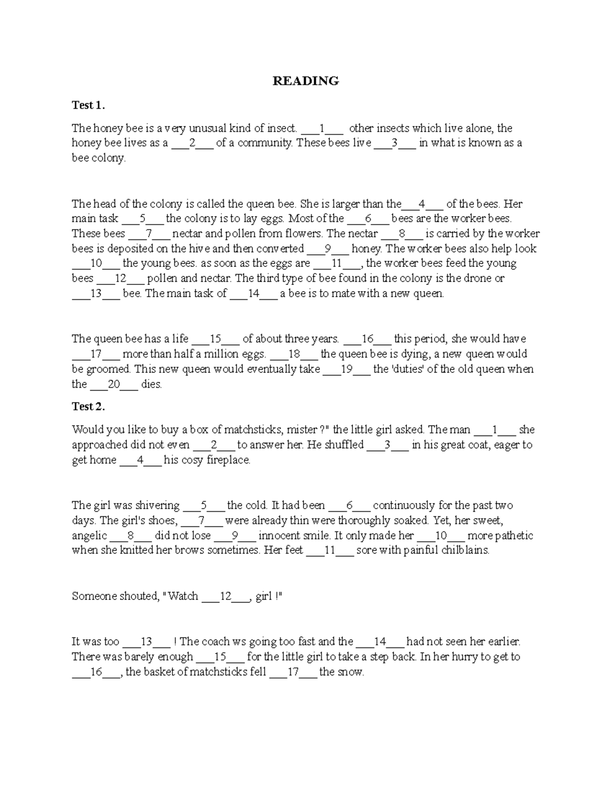 CLOZE Passage Practice for Reading Comprehension Tests - Studocu
