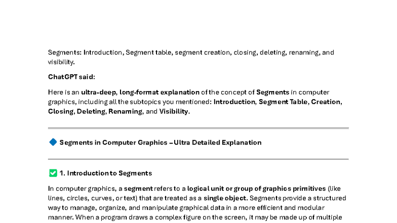 Segments in Computer Graphics: Unit 4 Overview and Techniques - Studocu
