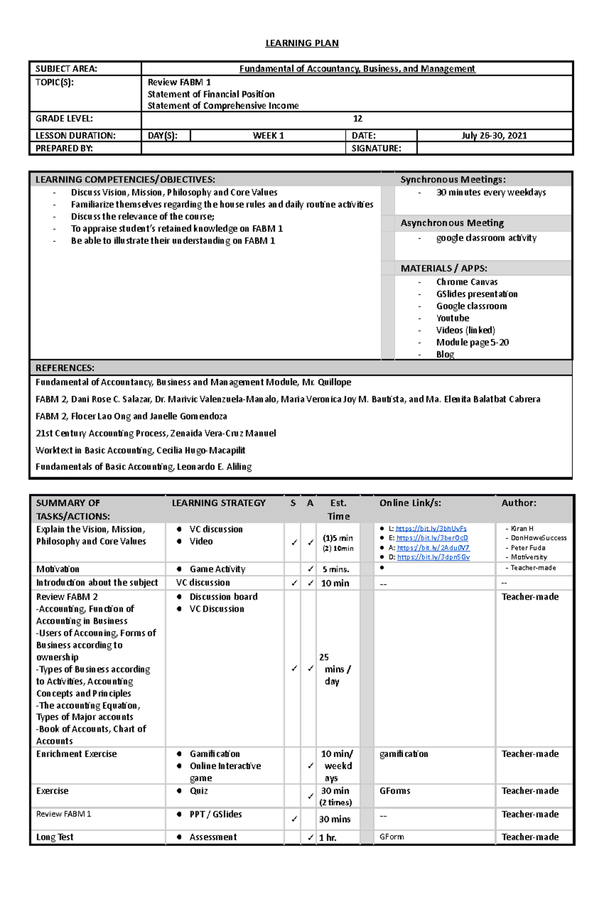 FABM 2 Comprehensive Lesson Plan for Week 1-4 - Studocu