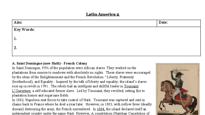 Latin American Revolutions: Key Events & Leaders (Course Code: LA2 ...
