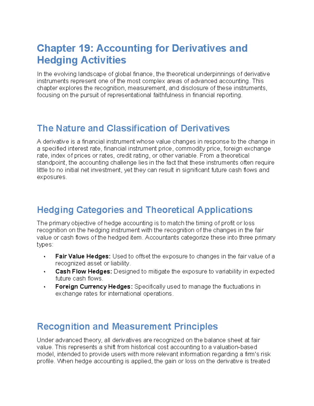 Advanced Accounting Theory: Chapter 19 - Derivatives & Hedging - Studocu