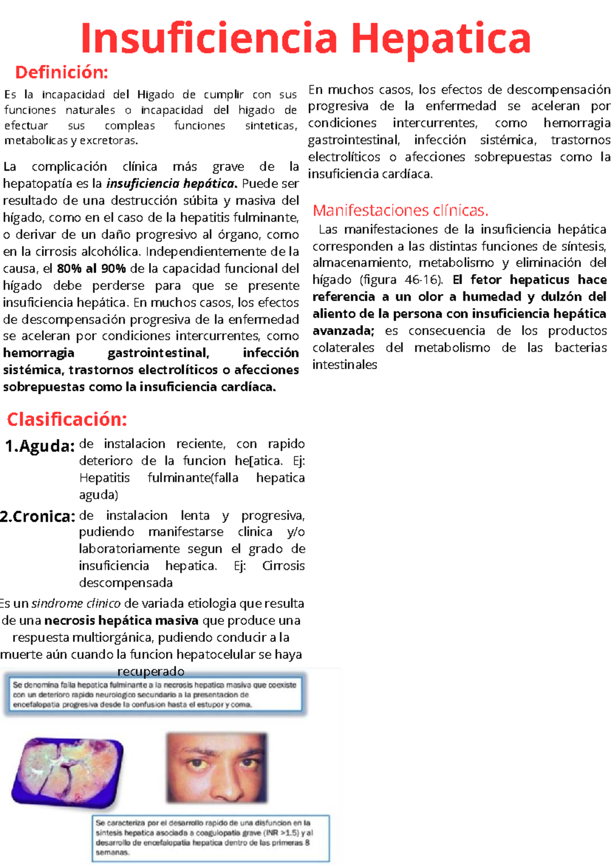 Insuficiencia Hepática: Definición, Clasificación y Tratamiento - Studocu