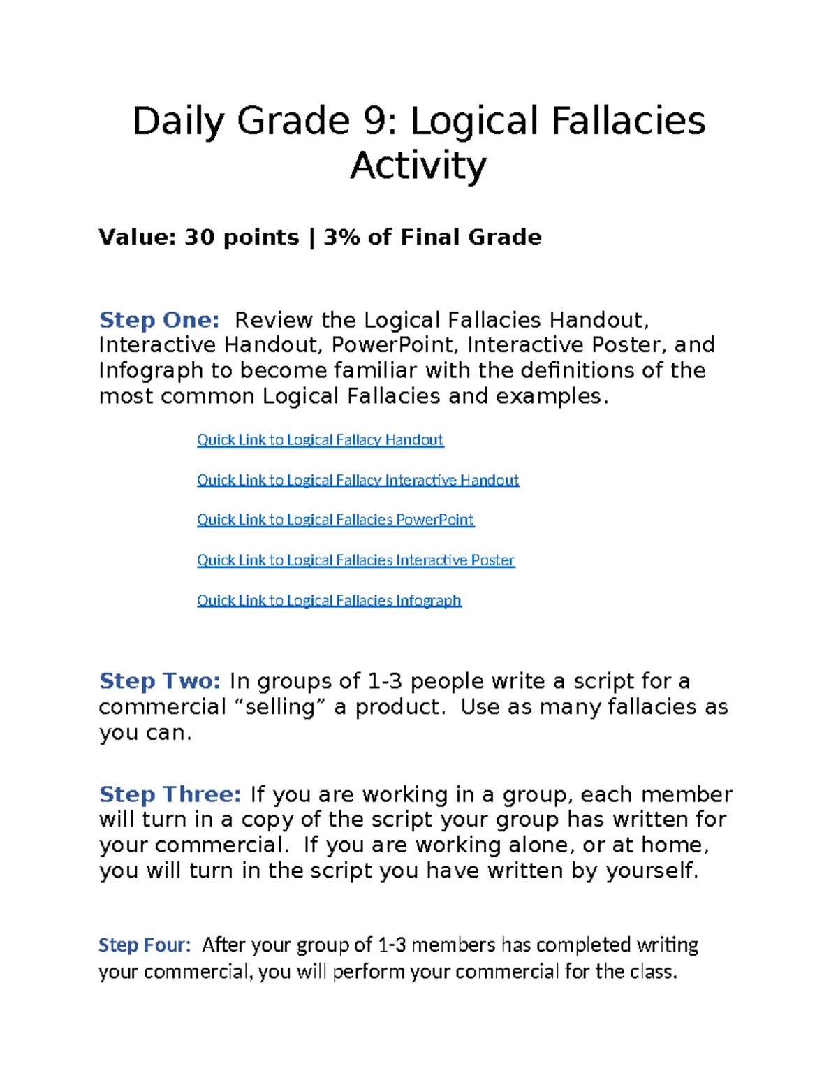 Daily Grade 9 Logical Fallacies Activity - Daily Grade 9: Logical ...