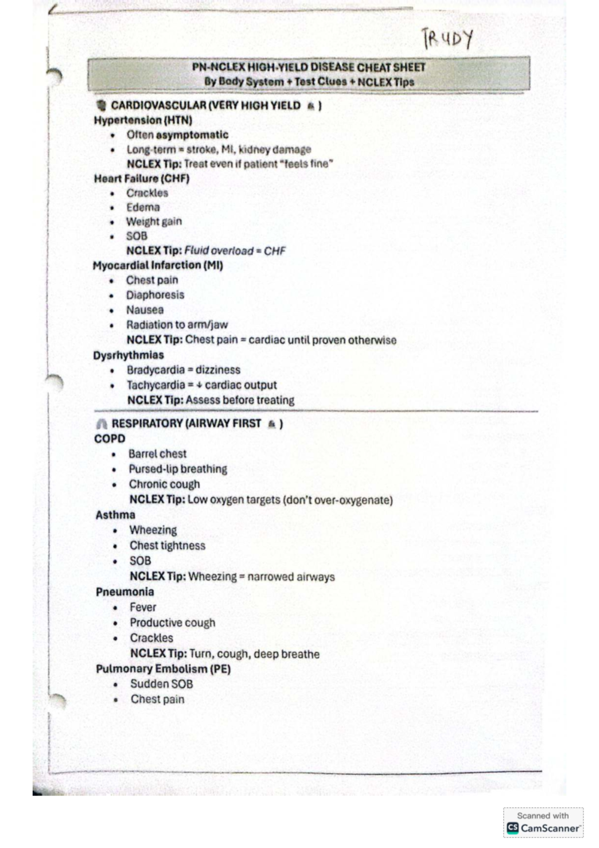 PN Cheat Sheet: High-Yield Clues for Body Systems & NCLEX Tips - Studocu
