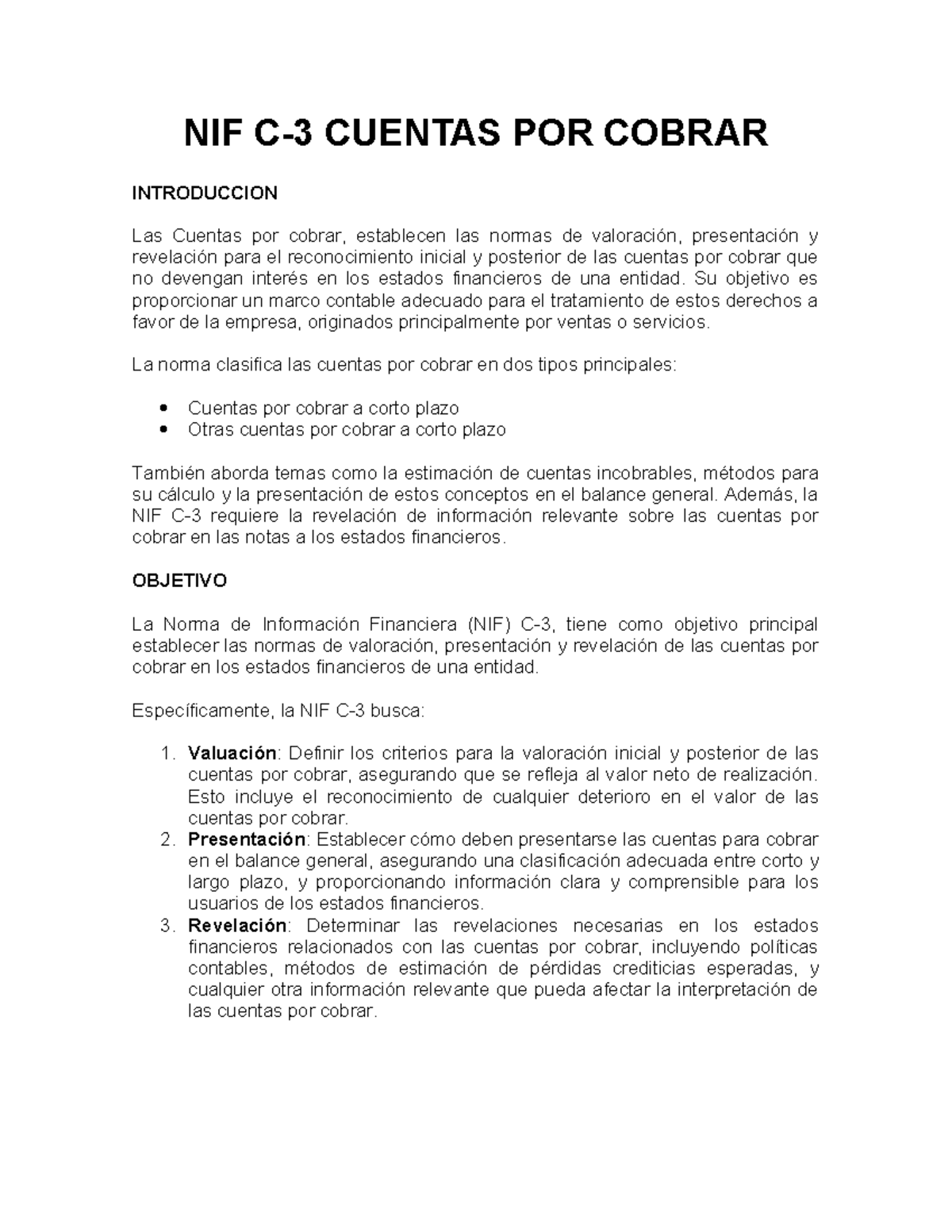 NIF C-3 - Normas sobre Cuentas por Cobrar en Estados Financieros - Studocu