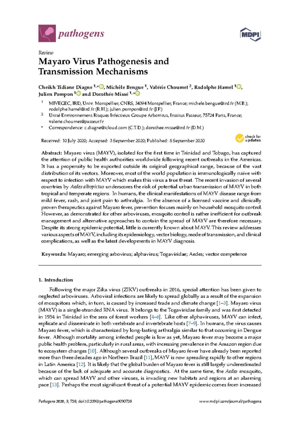 Review of Mayaro Virus Pathogenesis and Transmission Mechanisms ...