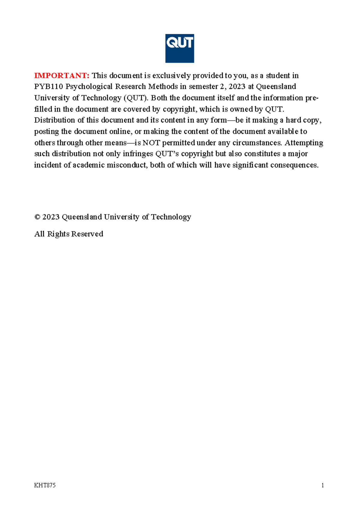 110 problem solving assignment - IMPORTANT: This document is exclusively provided to you, as a ...