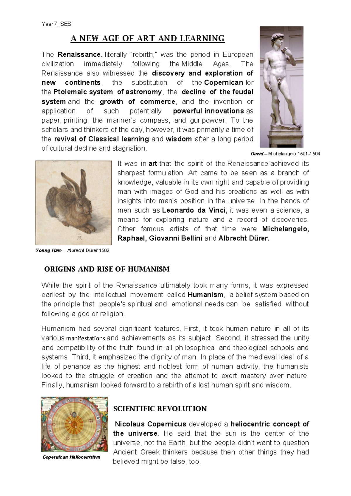 Year 7_SES Renaissance & Scientific Revolution Overview - Studocu