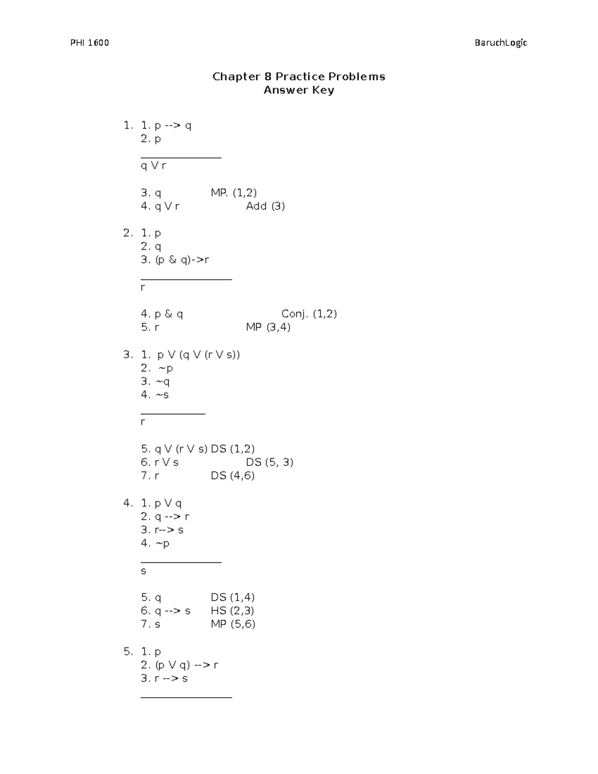 Chapter 8 Answer Key - Logic Practice Problems - Studocu