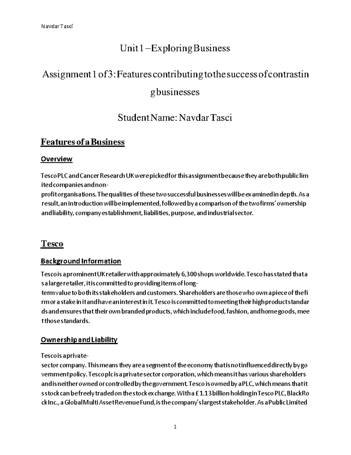 Unit 1 Assignment 1 exploring business - I I 1 I UnitI 1 I ...