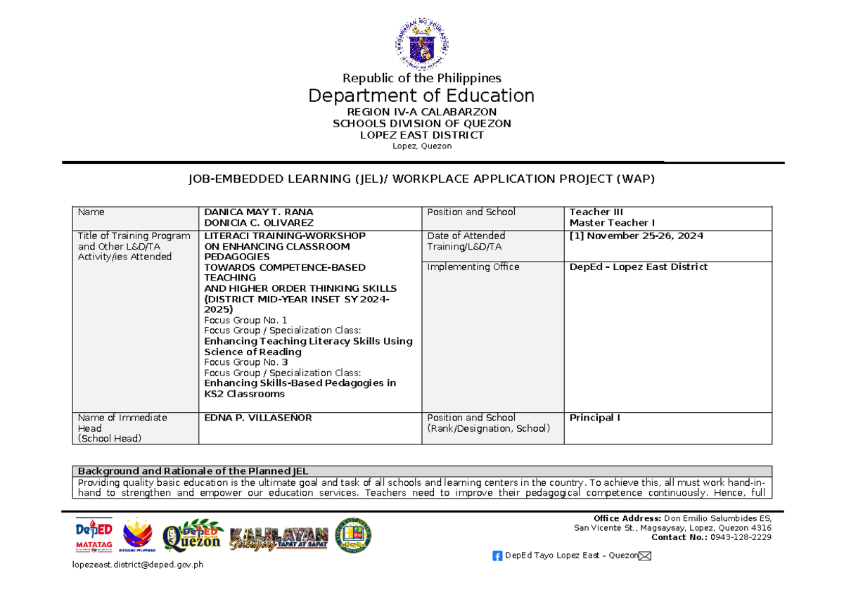 Job-Embedded Learning (JEL) Program Overview - EPP-TLE & MAPEH Nov 2024 ...