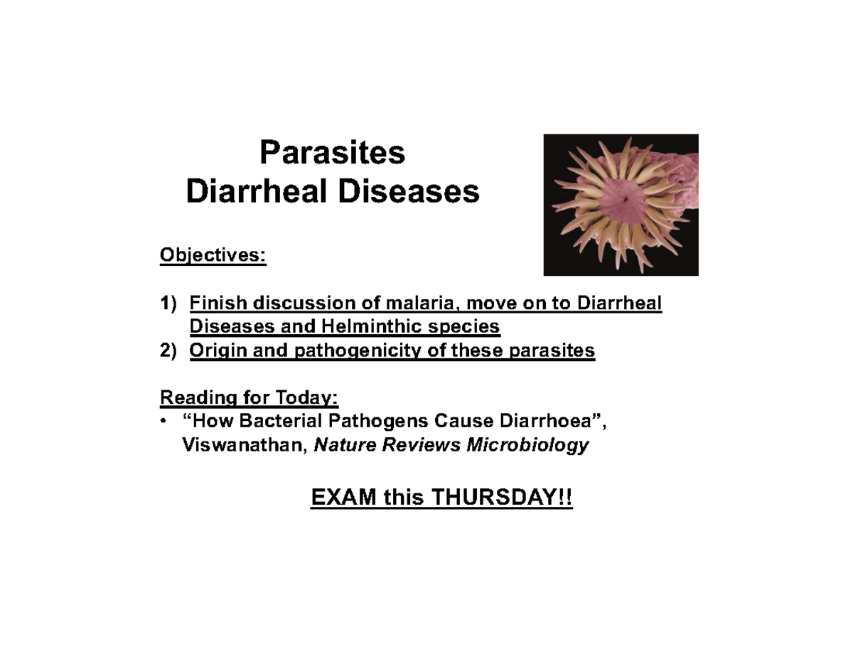 Lecture 21 MICRB412 2025: Parasitic Infections & Diarrheal Diseases ...