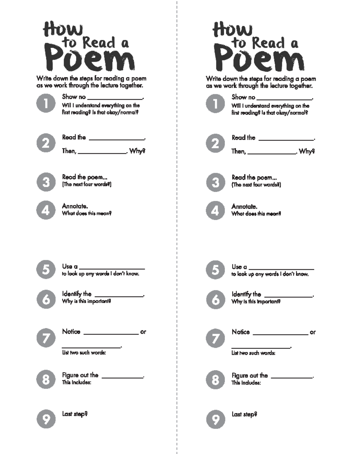How to Read a Poem Guided Notes-1 - How How to Read a to Read a Poem ...