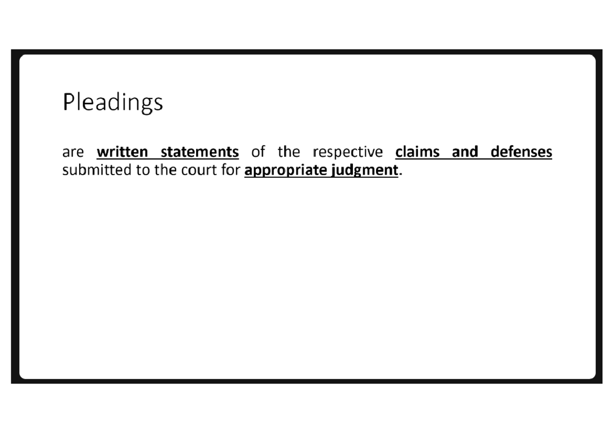 Pleadings Overview: Key Concepts and Legal Standards - Studocu