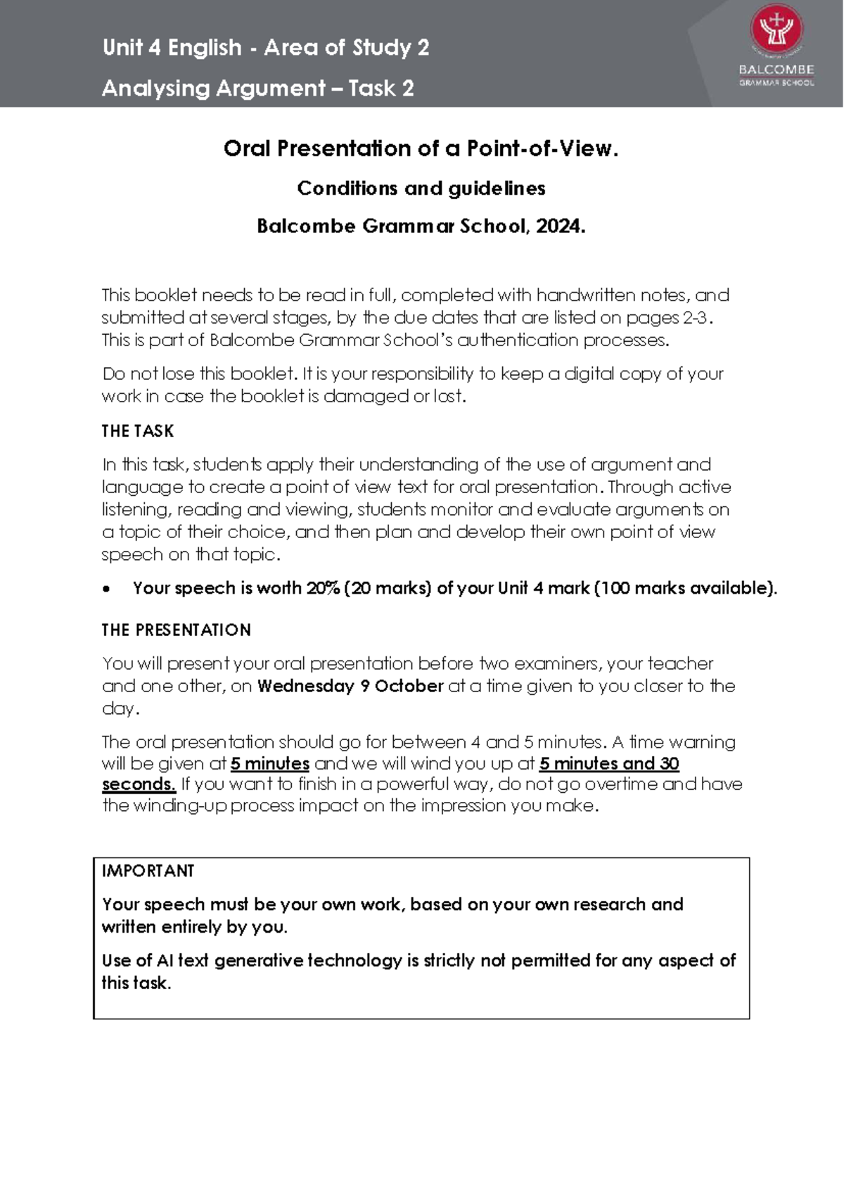 Unit 4 English AOS 2: Analyzing Argument Oral Presentation Guide - Studocu